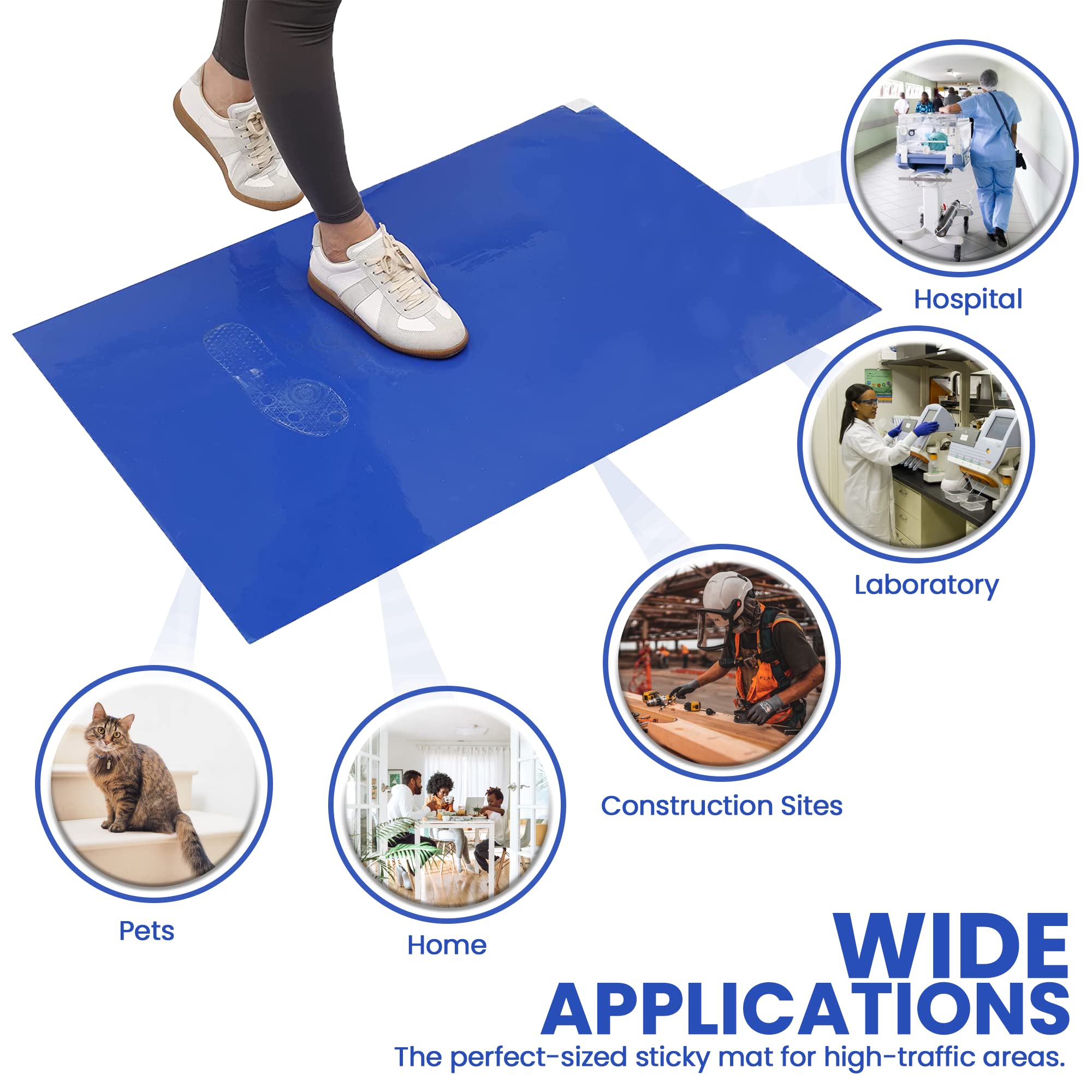 CALPALMY 150 Sheets 24" x 36" Adhesive Mats - Sticky Mat for Laboratories, Homes, Construction Sites, and More - Remove Dust and Dirt from Shoes and Equipment Wheels -Blue