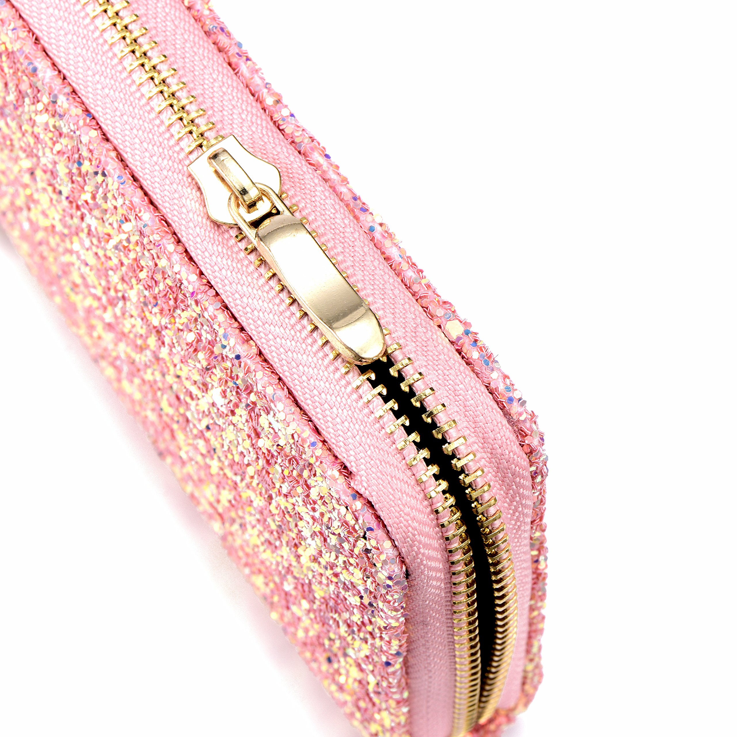 Laimi Duo Women Sparkle Pink Glitter Wallet RFID Blocking Purse Multi Card Organizer Evening Clutch for Teen Girls