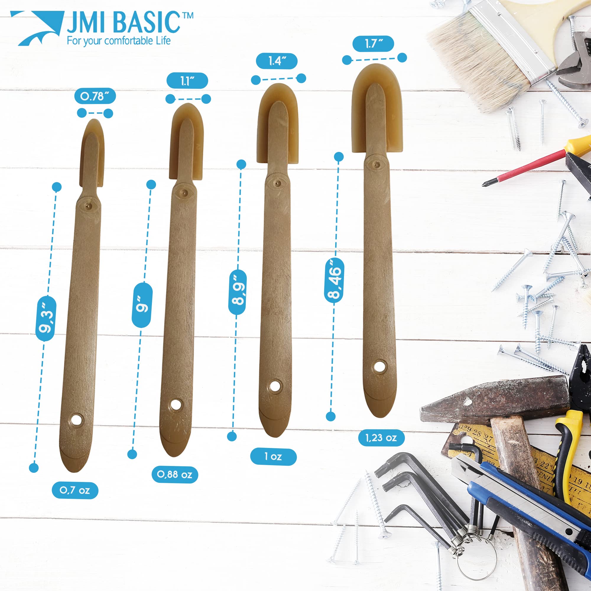JMIBASIC Grout Caulk Finishing Tool - Multi Size 4 Pieces Set - Smooth Grout Sealant Silicone Caulking Tool - Rubber Spatula Spreader - Grout Sealer Applicator - Ergonomic Handle Grip_ABS (1.1 Inch)