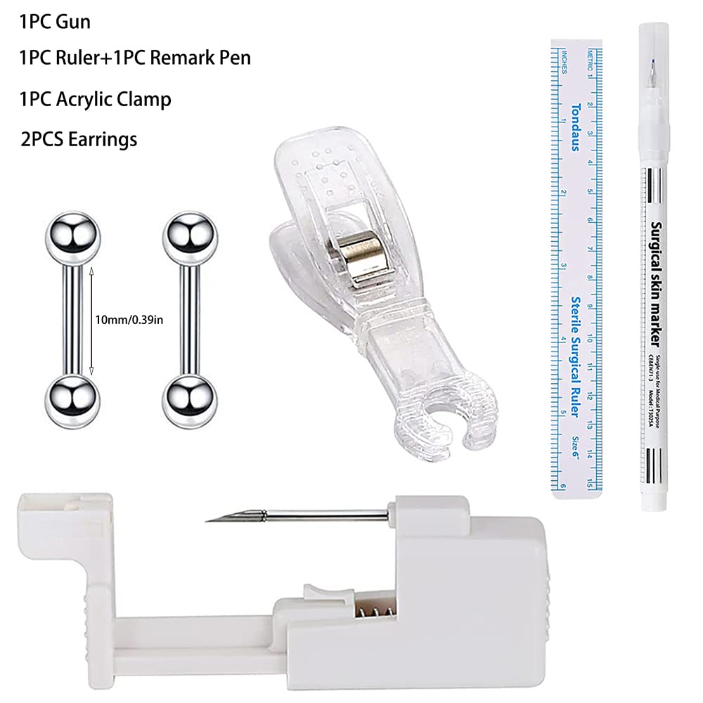 CHUANCI 6PCS -12PCS Body Piercing Kit - 16G Earring Lip Ring Hoseshoe Barbell with Body Piercing Gun and Piercing Clamp Remark Pen Piercing Kit (12PCS All Jewelry Set)