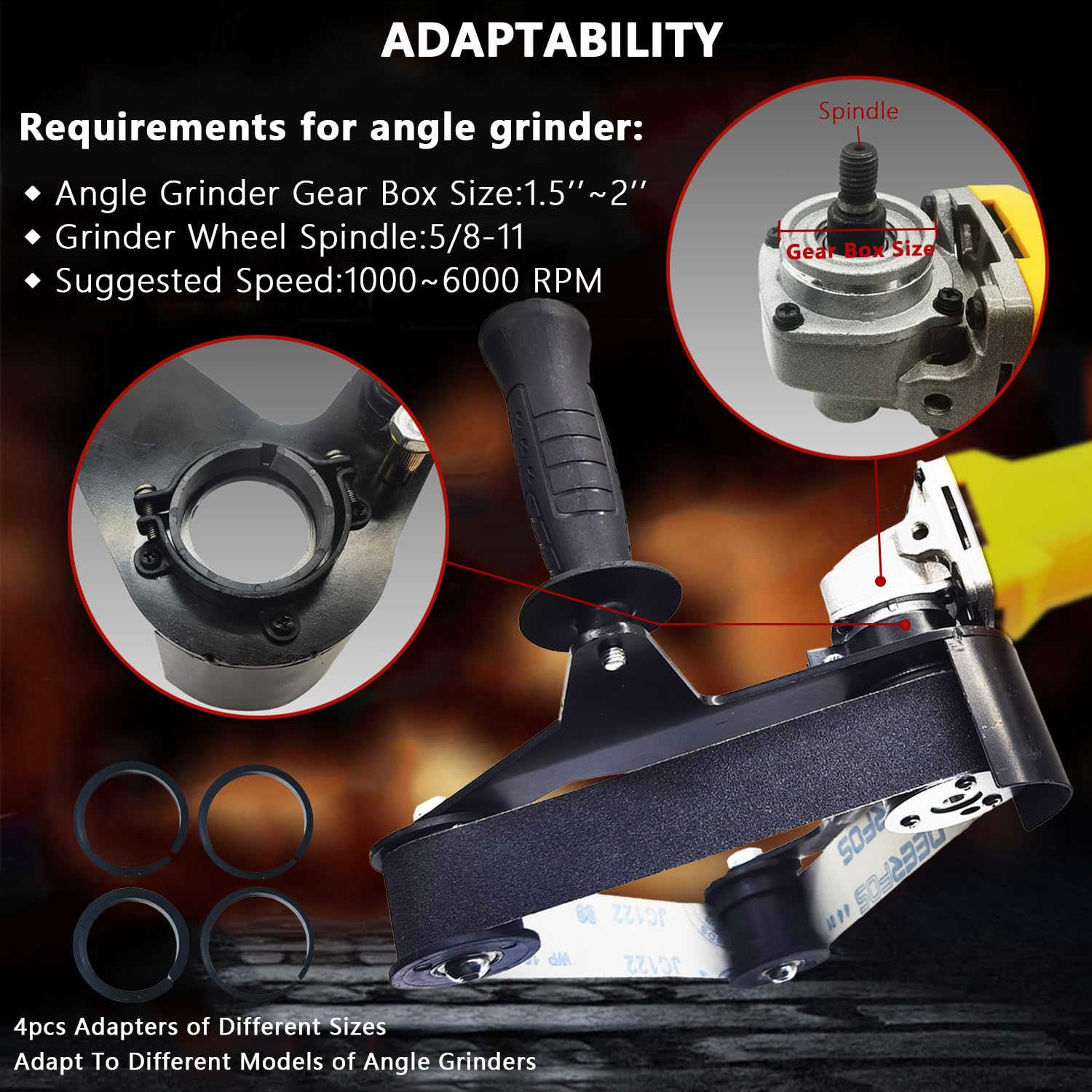 Belt Sander Adapter for Angle Grinder,Pipe or Tube Sanding Attachment, US 5/8-11 Thread,Professional Polishing Tool for Rust Removal,Metal Working,Woodworking (Silicon carbide sanding belts)