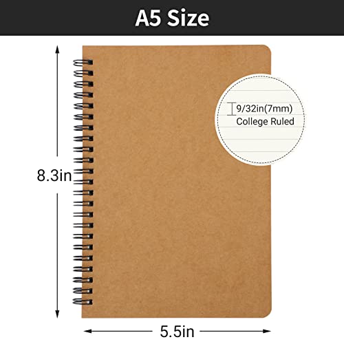 EUSOAR Students Ruled Spiral Notebook, A5 6 packs 5.5"X8.3" 120 Pages Lined Travel Writing Notebooks Journal, Memo Notepad Sketchbook, Students College Office Business Diary Book Journal-3 Colors