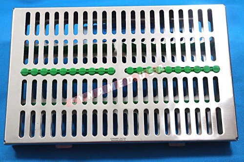 SYNAMED USA German Stainless Dental Autoclave Sterilization Cassette Box Tray for 20 Instruments Green