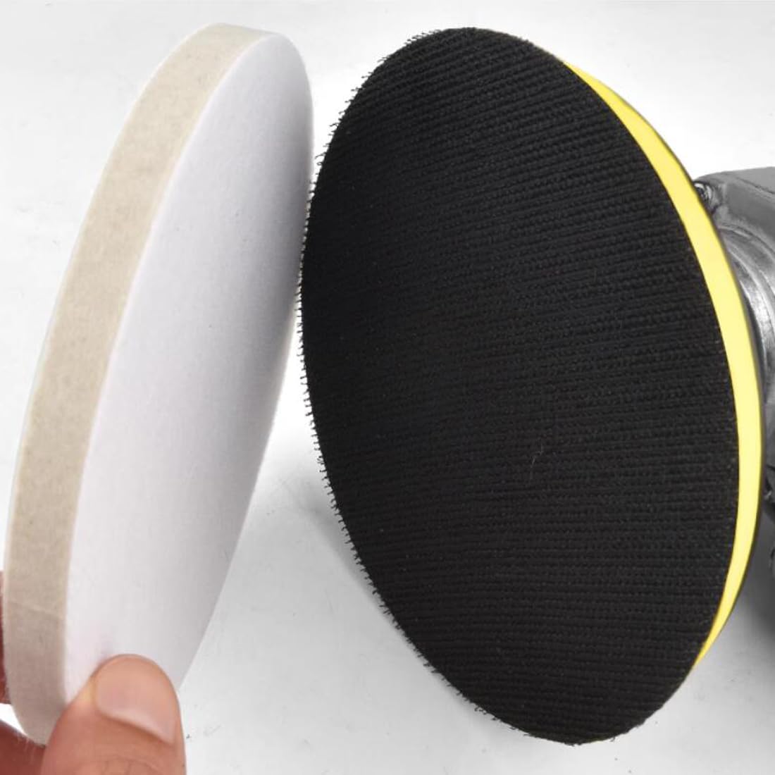 JUNLIXN 6" Wool Polishing Pads, 5pcs Wool Felt Polishing Pad Buffing Wheels Flocking Hook & Loop Back for Random Orbital Sander