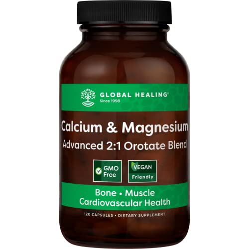 Global Healing Calcium and Magnesium Orotate - Bone Strength Supplement for Women and Men - Helps Support Strong Teeth and Cardiovascular Health for Normal Muscle Function - 120 Capsules