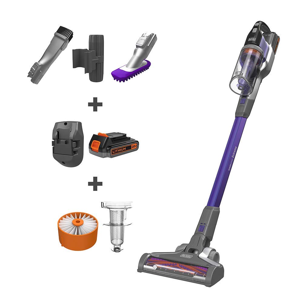 BLACK+DECKER BSV2020P POWERSERIES Extreme Pet Cordless Stick Vacuum Cleaner, Purple (Renewed)