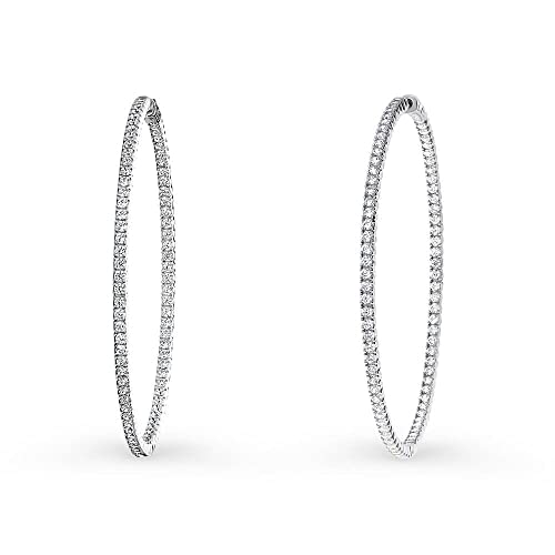 BERRICLE Sterling Silver Cubic Zirconia CZ Statement Large Fashion Inside-Out Hoop Earrings for Women, Rhodium Plated 2.5"