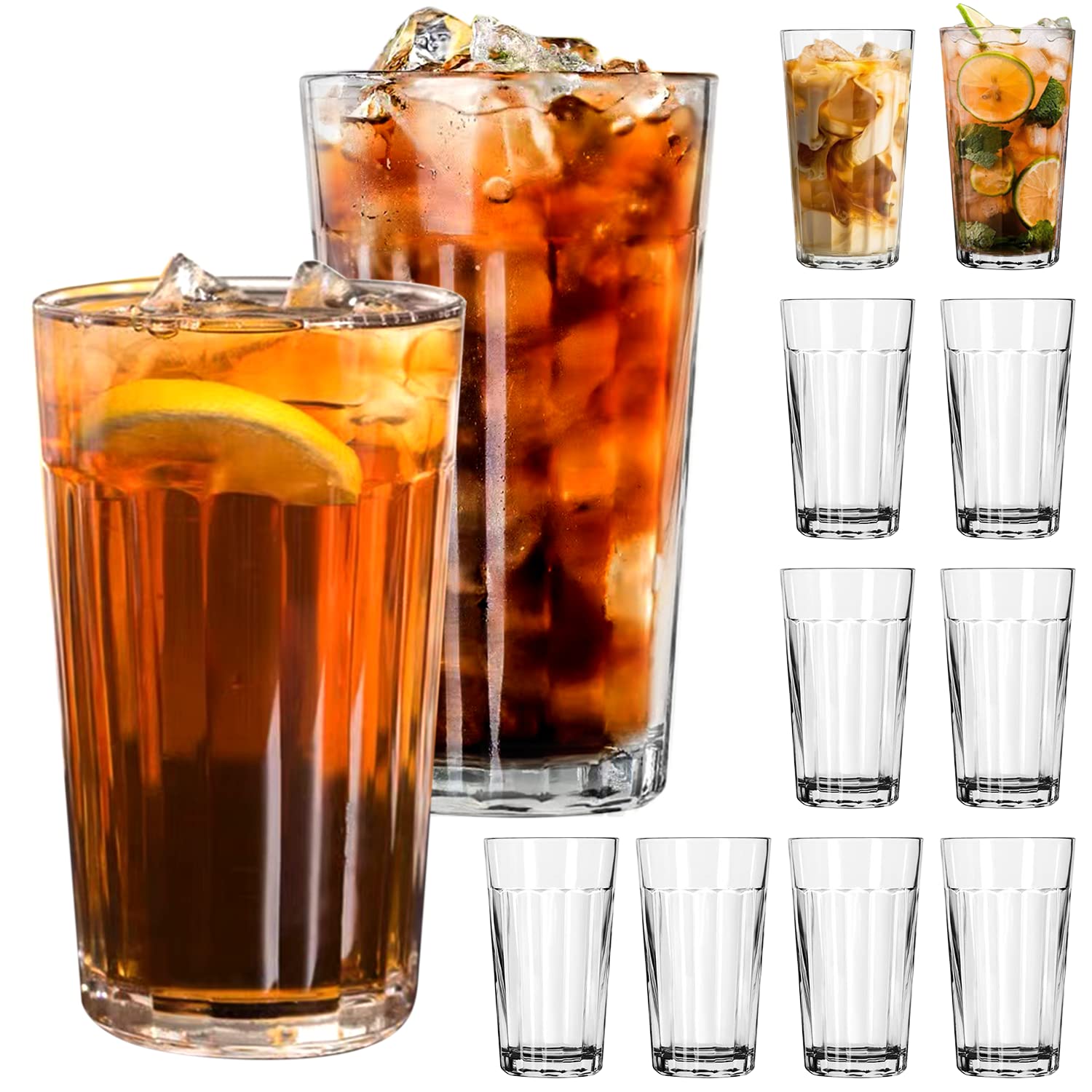 Cadamada Drinking Glasses,11oz Stackable Juice Glasses,Bar Glasses for Cocktails, Wine, Whiskey, Night Parties, Birthday Parties, and Gifts (12PCS)