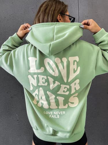 Floerns Women's Letter Graphic Print Long Sleeve Drawstring Hoodie Sweatshirt A Mint Green M