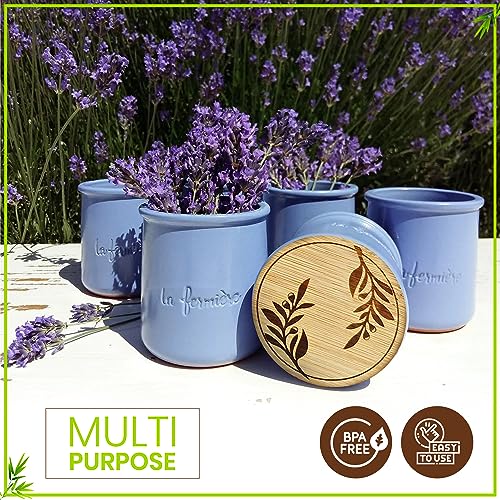 La Fermiere Yogurt Jar Tops – Olive Branches Design or Choose a Design – 4-pcs Wood Lids Set With Extra Silicone Sealing Rings - Perfectly Airtight Fit