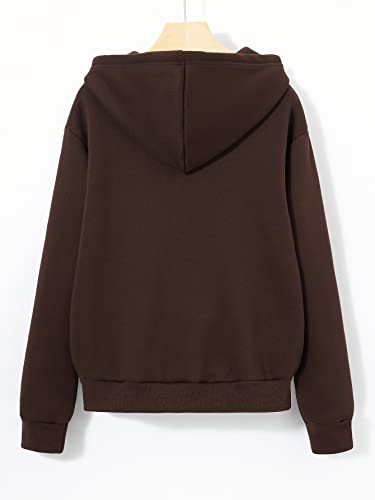 Floerns Women's Long Sleeve Zip Up Skeleton Hoodie Graphic Sweatshirt Jackets Coffee Brown L