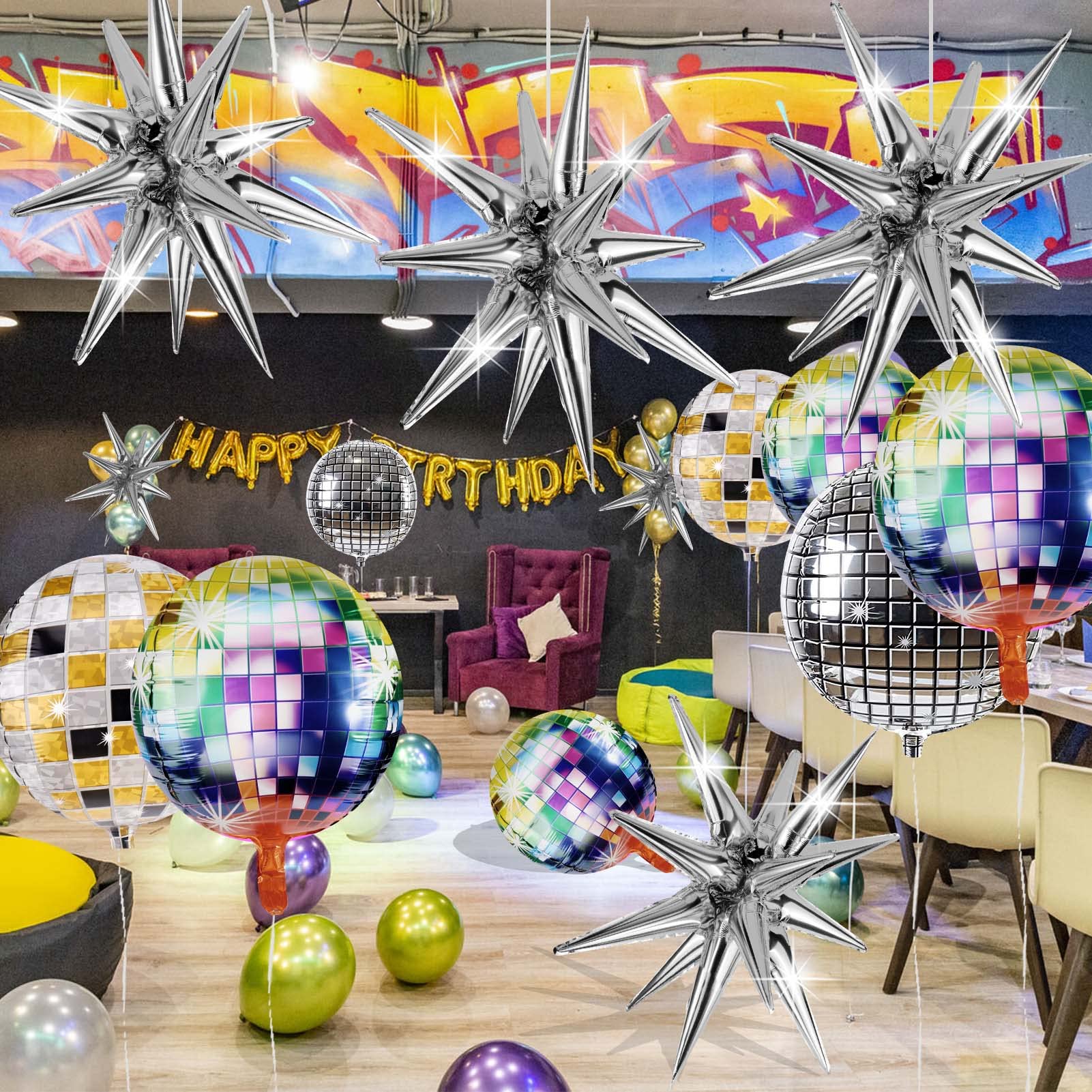 Cadeya 8 Pcs Star Balloons, Huge Silver Explosion Star Aluminum Foil Balloons for Birthday, Baby Shower, Wedding, Bachelorette Party, Disco Party Decorations Supplies