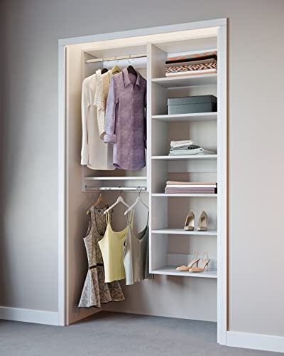 Closet Kit with Hanging Rods & Shelves - Corner Closet System - Closet Shelves - Closet Organizers and Storage Shelves (White, 63 inches Wide) Closet Shelving