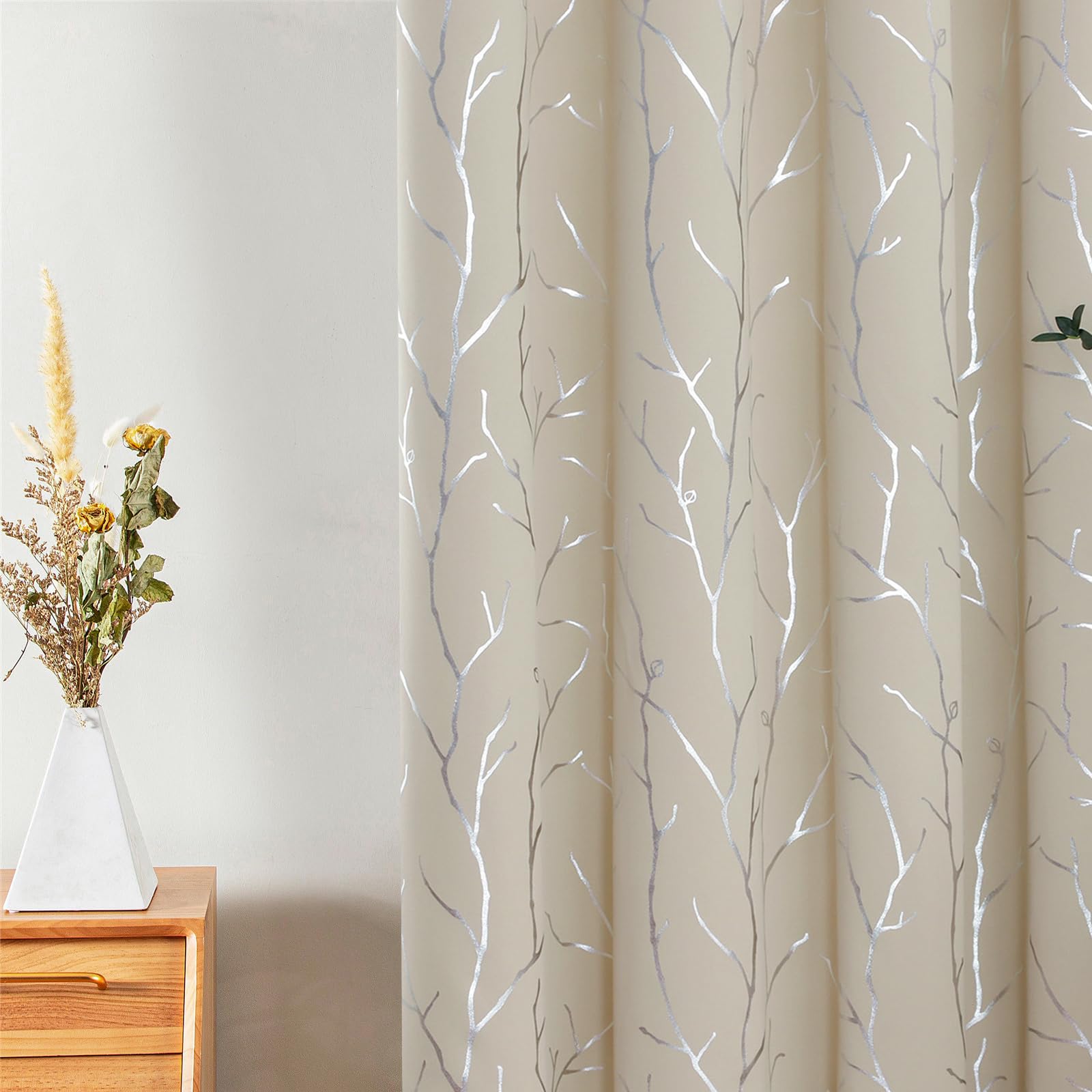 BUHUA Grommet Top Window Draps for Living Room Bedroom Curtains Energy Saving Room Darkening Impede Light Privacy Curtains, 52W x 84L, 2 Panels, Beige