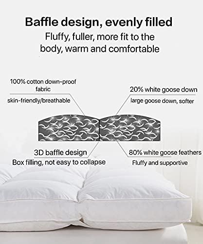 ROSE FEATHER Goose Down Feather Bed Mattress Topper,Down Matress Topper Cover with Straps, Breathable Soft Fluffy Baffled Pillowtop Mattress Pad Feather Topper Queen-All Season,Size:60x80inchs