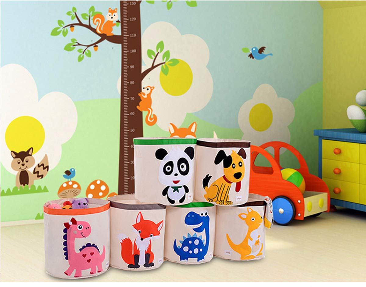 Collapsible Canvas Storage Basket or Bin Toy Organizer for Kids Playroom, Clothes, Children Books, Stuffed Animal (Blue Dinosaur)