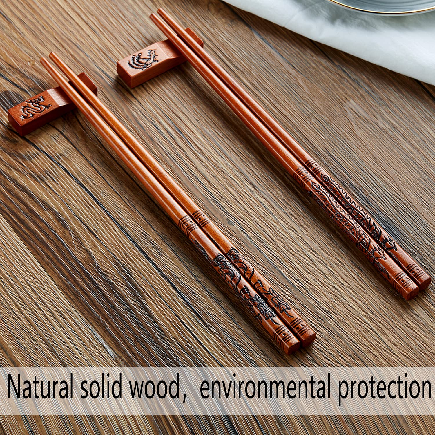 CAEKAIGTA Chopsticks Reusable, Wooden Dragon and Phoenix Chopsticks, Reusable Chopsticks Dishwasher Safe,Chopsticks Set Gift Box packaging(2 pairs)