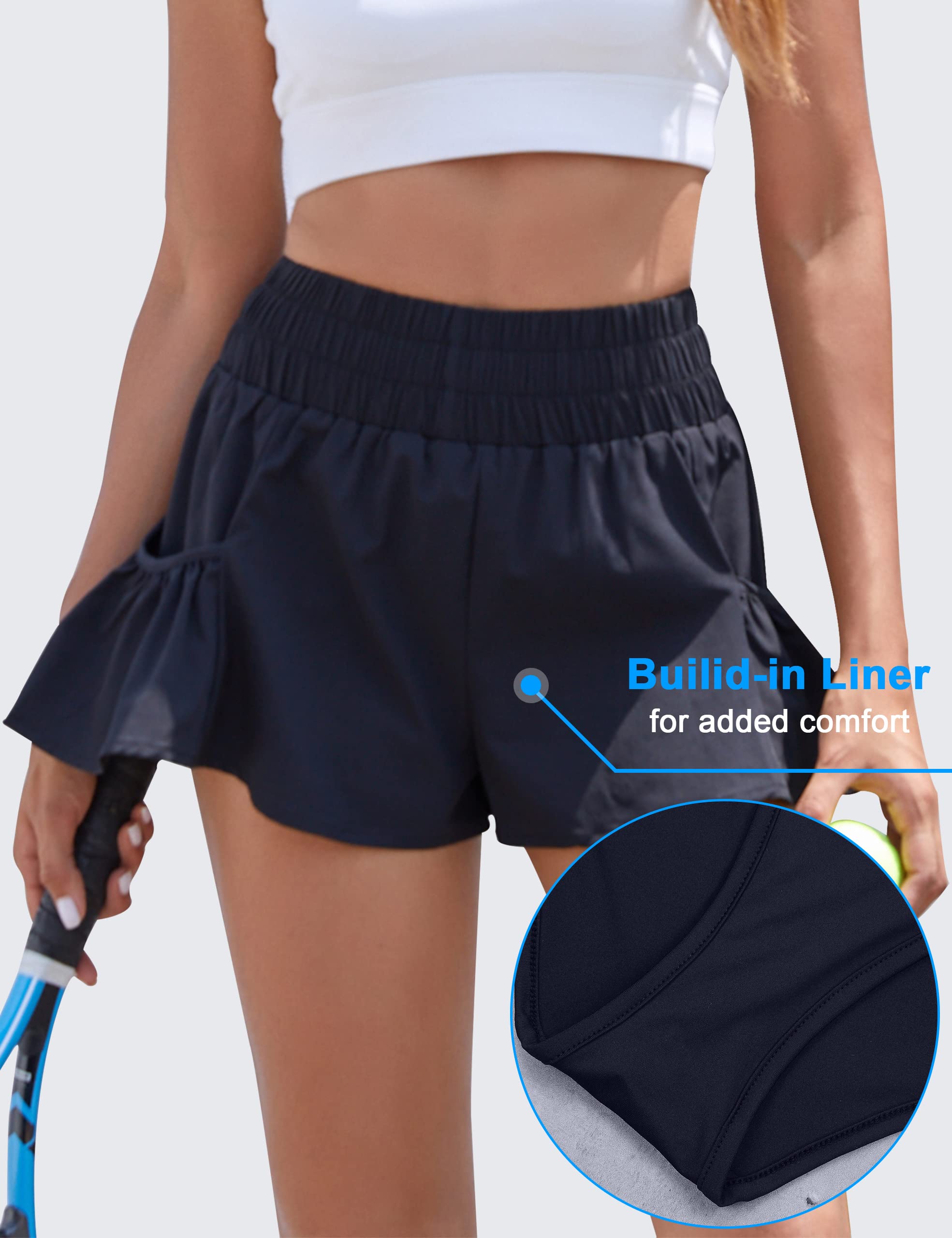 BMJL Womens High Waisted Shorts Athletic Running Shorts Workout Gym Quick Dry Flowy Shorts with Pockets(S,Khaki)