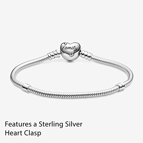 PANDORA Moments Family Tree Heart Clasp Snake Chain Bracelet, Size 18, No Box