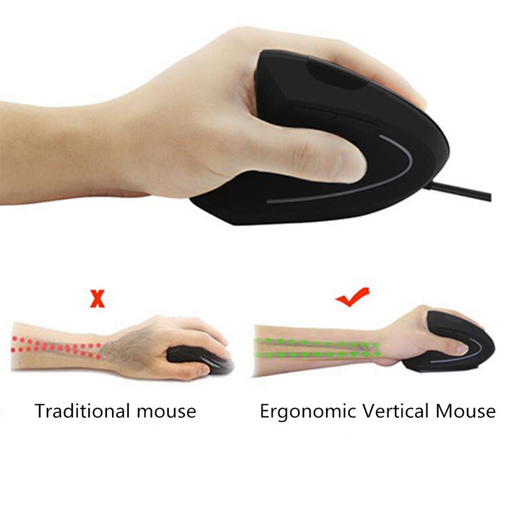 FLY WAY Left Handed Mouse,Ergonomic Vertical USB Wired Mouse 800/1200/1600 DPI Optical 6 Buttons Gaming Mice for PC Laptop Computer Desktop Mac (Left Hand)