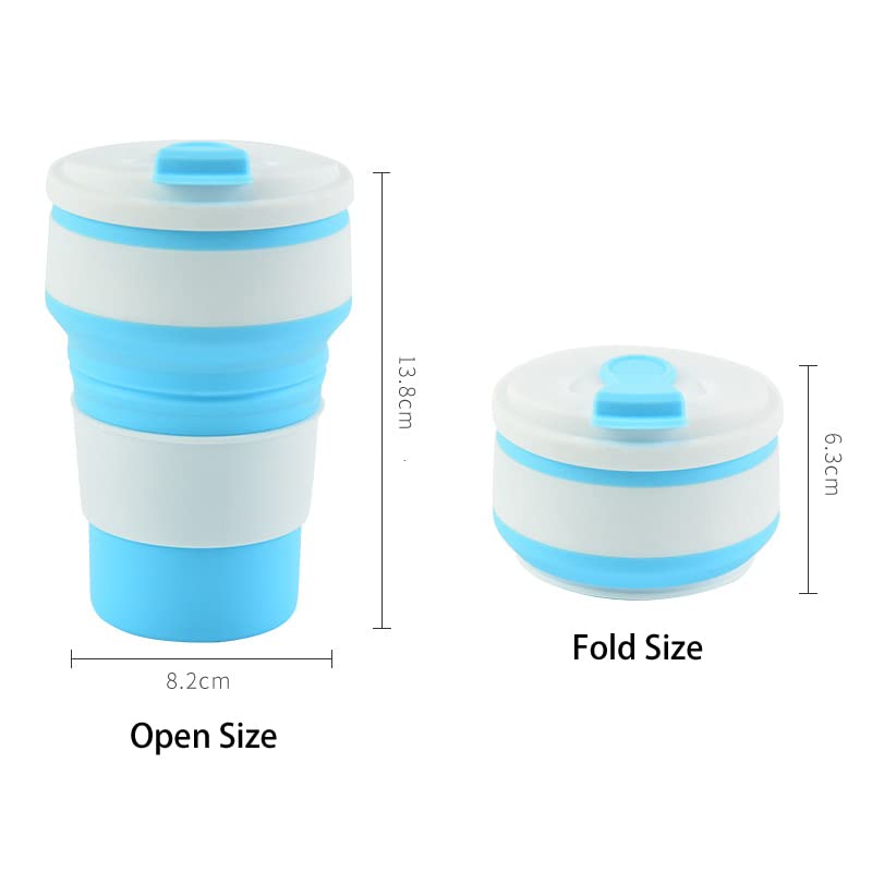 Collapsible Coffee Cups for Travel, Portable Foldable Travel Coffee Mug Silicone Collapsible Travel Cup 350ml Foldable Travel Mug with Lids Reusable Portable Bottle for Camping, Blue