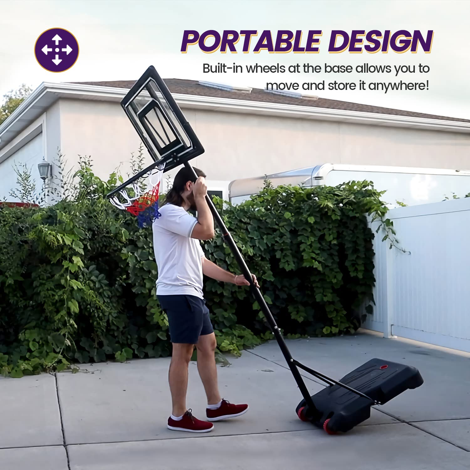 Basketball Hoop Outdoor for Kids Portable Goal System, 5.5-7FT Height Adjustable, 33.5" Backboard &15" Rim, Indoor (Black)