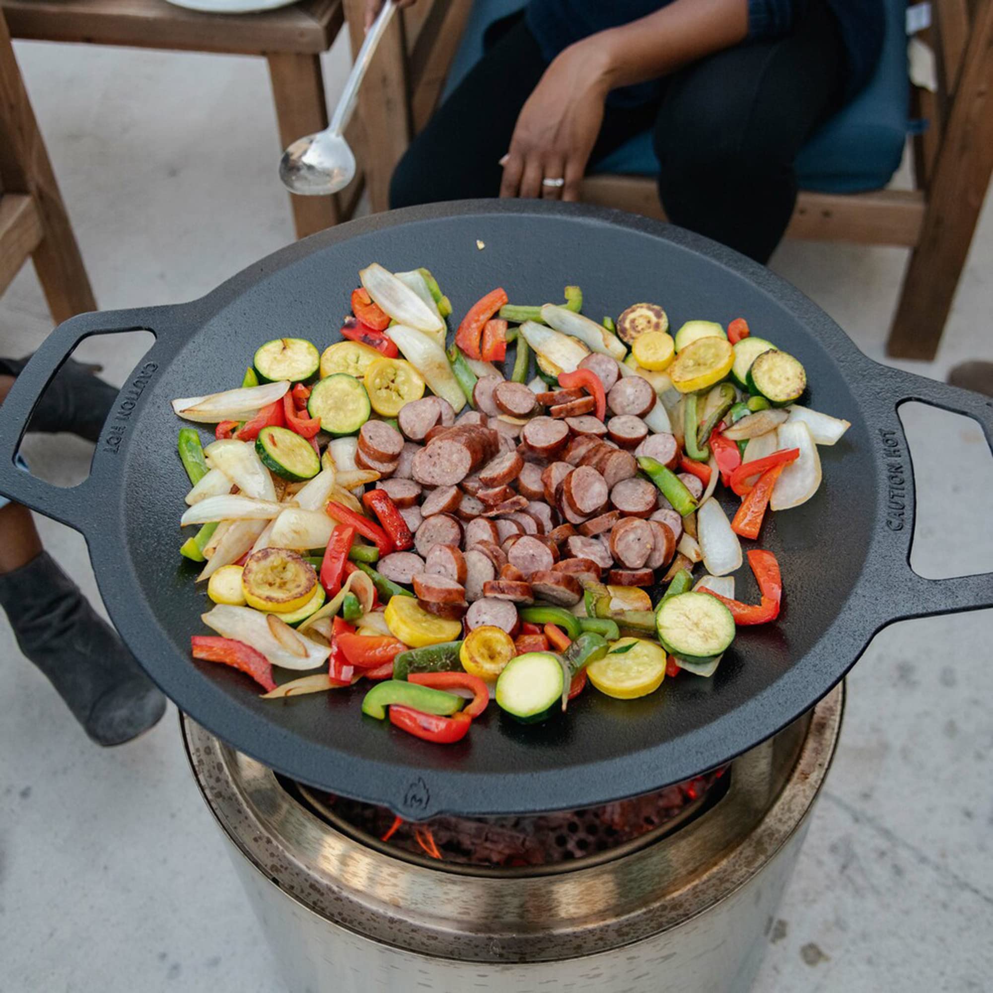 Solo Stove Large Cast Iron Wok Top, Stir Fry Pan, Cooktop for Bonfire and Yukon fire pit, Fireplace accessory, Cooking surface: 18", Depth: 2.5", Weight: 12.5 lbs