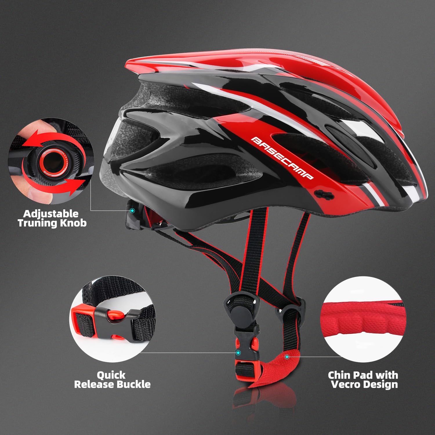 Basecamp Bike Helmet for Men Women with LED Safety Light Removable Sun Visor Lightweight Bicycle Helmet Adjustable Breathable Mountain & Road Cycling Helmets for Adult (BC-10)