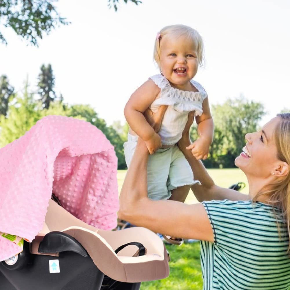 Car Seat Covers for Babies Warm Minky Carseat Canopy Covers for Girls Boys Multi-use Infant Blanket - Pink & Gray (Grey)