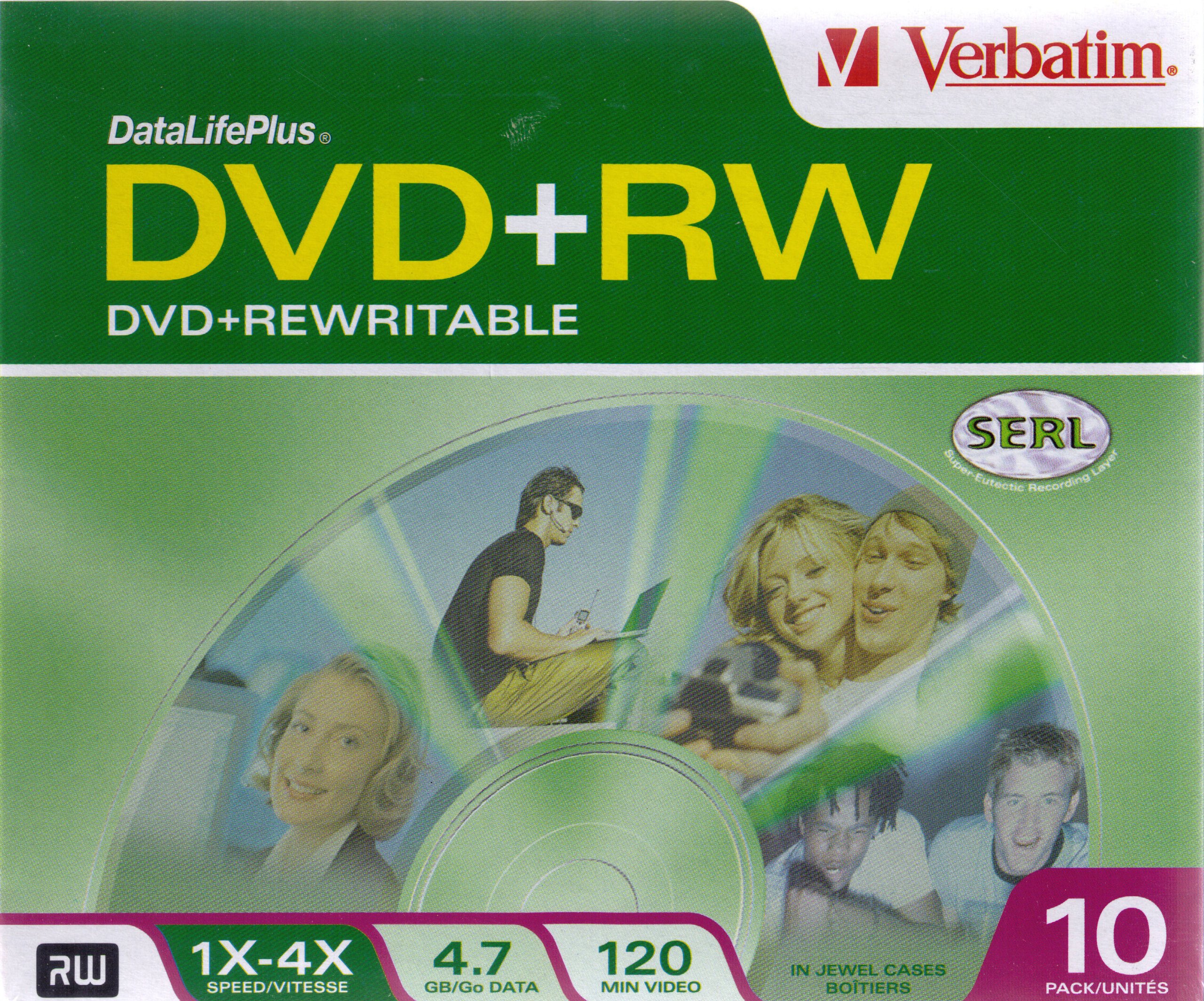Verbatim VER94839 - DVD+RW 4.7GB 4X with Branded Surface - 10pk Jewel Case