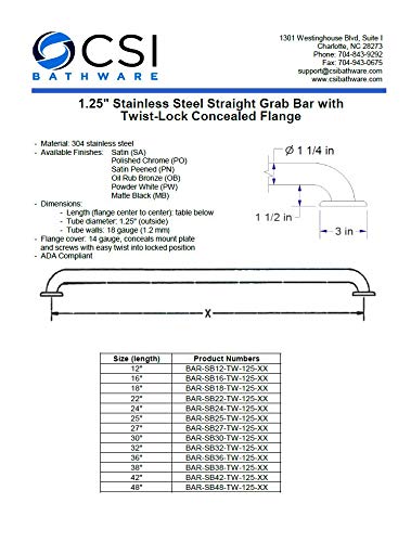 CSI Bathware Straight Grab Bar Bath, 18",1.25" Diameter Oil Rubbed Bronze