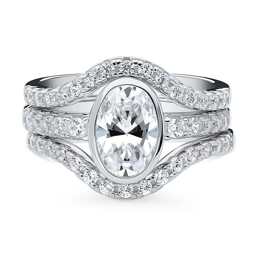 BERRICLE Sterling Silver Solitaire Wedding Engagement Rings 1.4 Carat Bezel Set Oval Cut Cubic Zirconia CZ Ring Set for Women, Rhodium Plated Size 6