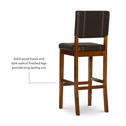 Linon Home Decor Milano Bar Stool, Medium Dark Walnut, 30-Inch