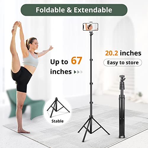 Eicaus Adjustable 67'' Cell Phone Tripod with Remote Control - Versatile Selfie Stick Tripod for Live Streaming, Vlogging, and More - Compatible with iPhone, Android, GoPro, Cameras Black