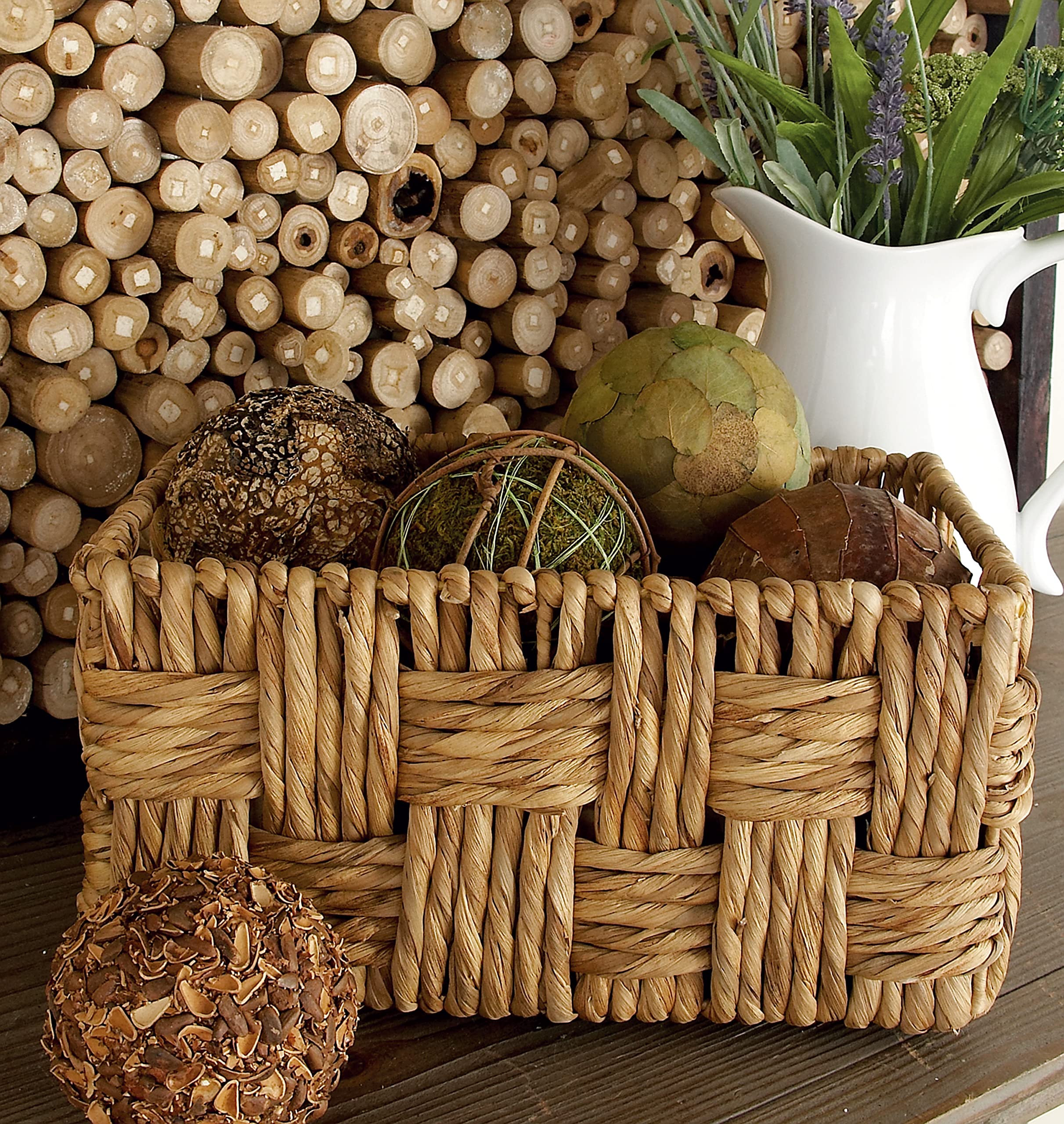 Deco 79 Jute Rope Handmade Decorative and Functional Storage Basket Woven Rectangular Basket Organizer with Slit Handles, Set of 2 Basket for Storage 16", 13"W, Brown