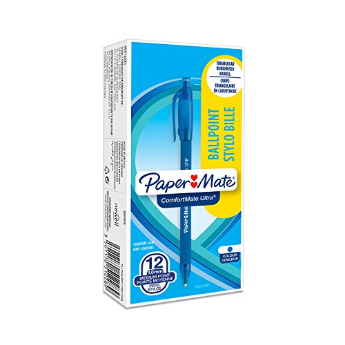 PaperMate Medium Point (1.0 mm) ComfortMate Ultra Retractable Ballpoint Pen, Blue, Box of 12
