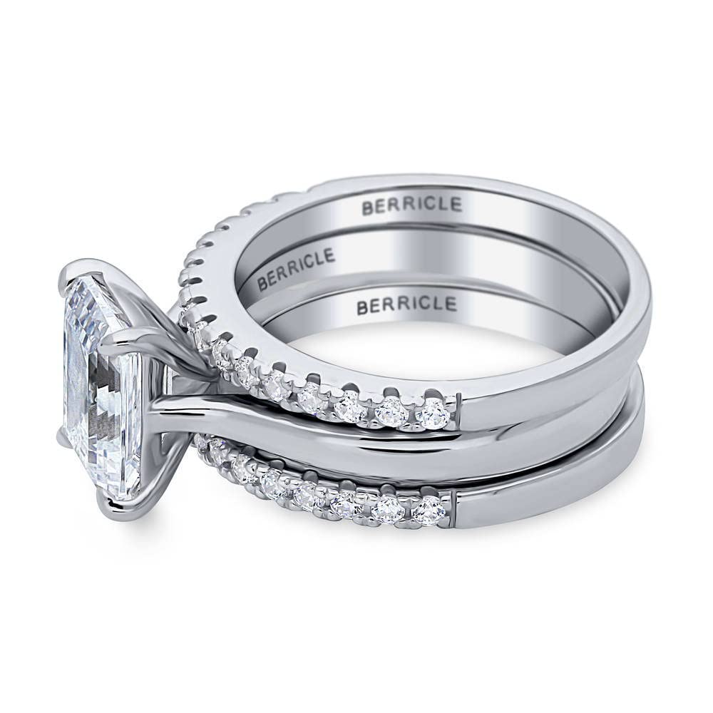 BERRICLE Sterling Silver Solitaire Wedding Engagement Rings 2.6 Carat Emerald Cut Cubic Zirconia CZ Ring Set for Women, Rhodium Plated Size 9