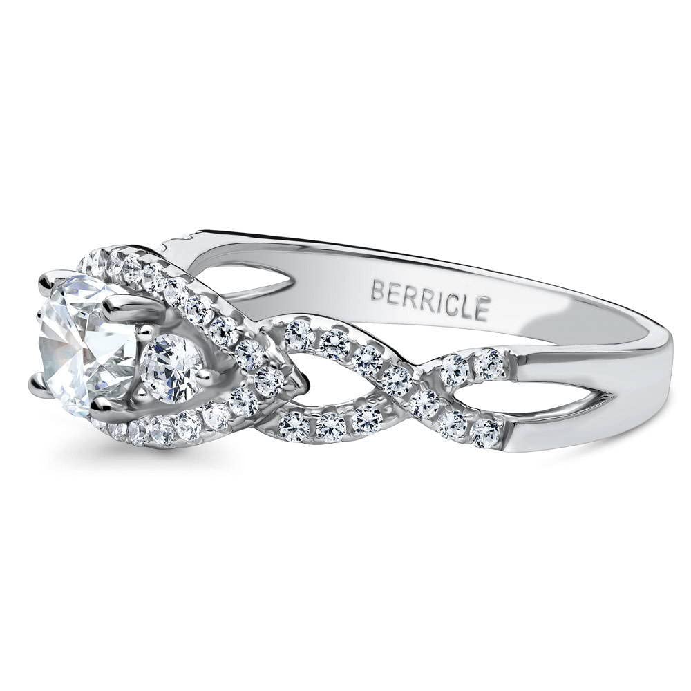 BERRICLE Sterling Silver 3-Stone Wedding Engagement Rings Round Cubic Zirconia CZ Woven Promise Ring for Women, Rhodium Plated Size 6.5