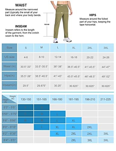 BALEAF Men's Golf Pants Running Pants with Zipper Pockets Nylon Elastic Waist Lightweight Stretch Workout Olive L