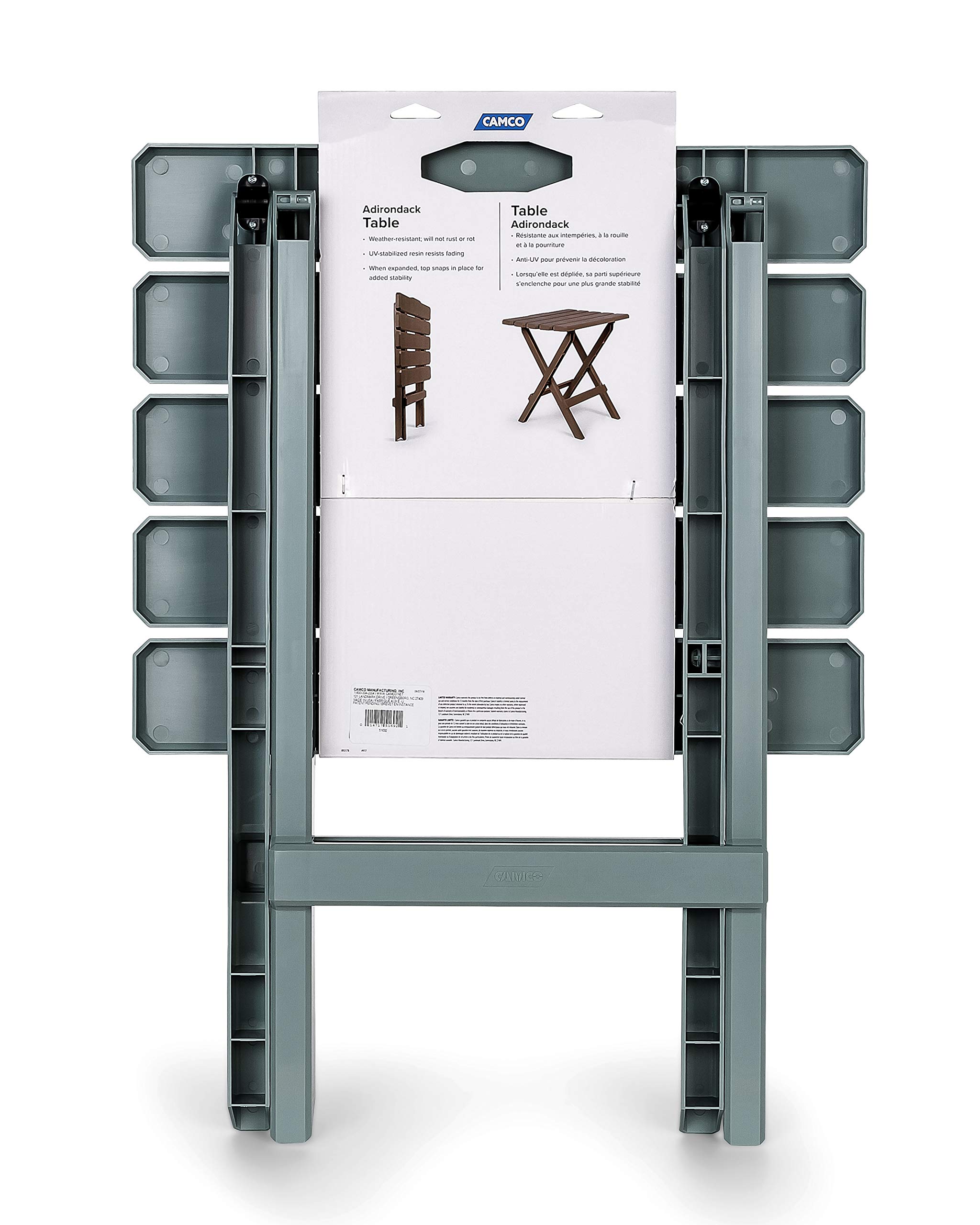 Camco Large Adirondack Portable Outdoor Folding Side Table - Perfect for The Beach, Camping, Picnics, Cookouts and More - Weatherproof and Rust Resistant - Gray (21038), Grey