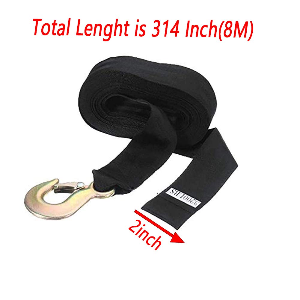 Boat Winch Strap with Hook,Trailer Winch Strap,Boat Trailer Parts and Accessories for Boat/Jet Ski/Wave Runner/Towing/Car Trailer,8M x 2'' and Up to 3200 lbs
