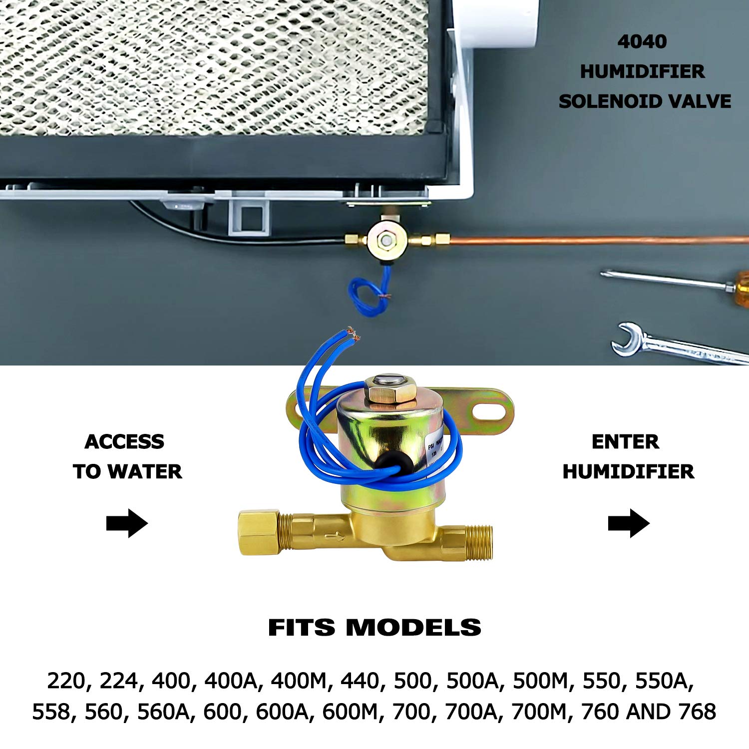 Funmit Humidifier Water Solenoid Valve 4040 Replacement for A.prilaire 220 224 400 500 600 700 Compared to Part # B2015-S85, B2017-S85 | 24 Volts | 2.3 Watts | 60 HZ | Blue