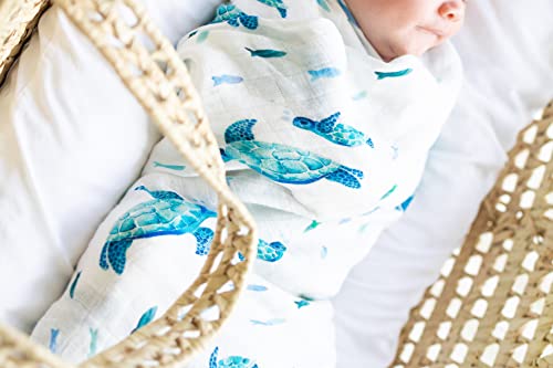 Sea Turtle Baby Swaddle Blanket - 70% Bamboo/ 30% Cotton Muslin - Silky Soft, Breathable, Lightweight, Multipurpose, Nursery Shower Gift, Large - 47 in. x 47 in. Baby Essentials by Florida Kid Co.