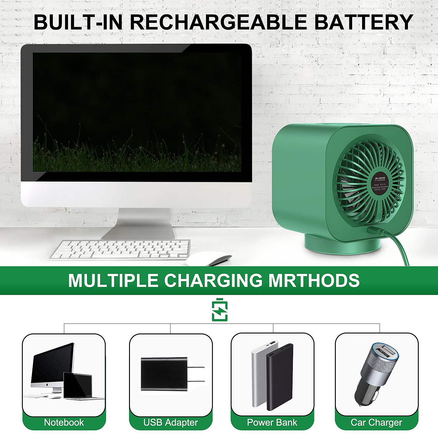 Personal Air Conditioner, Mini AC Portable Air Conditioner Rechargeable 2000mAh Evaporative Cooling Fan with 3 Speeds 100% Leakproof Design for Home Office, Car, Camping Tent