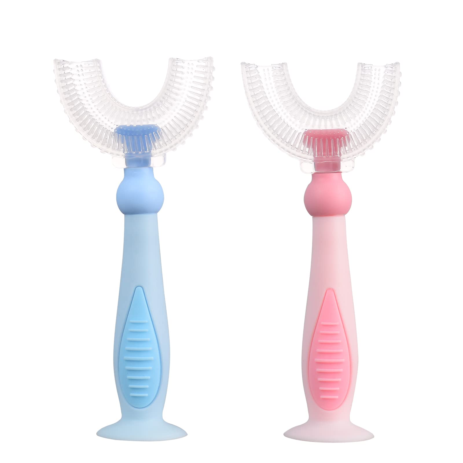 HANAMO Kids U Shaped Toothbrush, Food Grade Soft Silicone Brush Head, 360° Oral Teeth Cleaning Design for Toddlers and Children, Whitening Toothbrush U-Type Toothbrush for Kids 2-8 Years Old