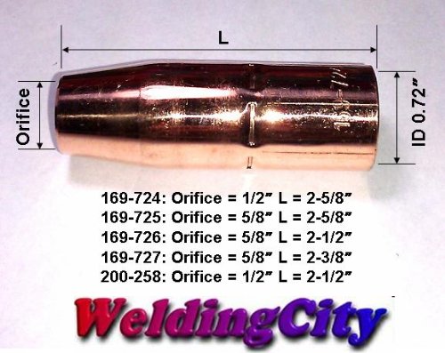 WeldingCity 5-pk Gas Nozzle 169-724 169724 1/2" for Miller Millermatic M-25 M-40 and Hobart MIG Welding Guns