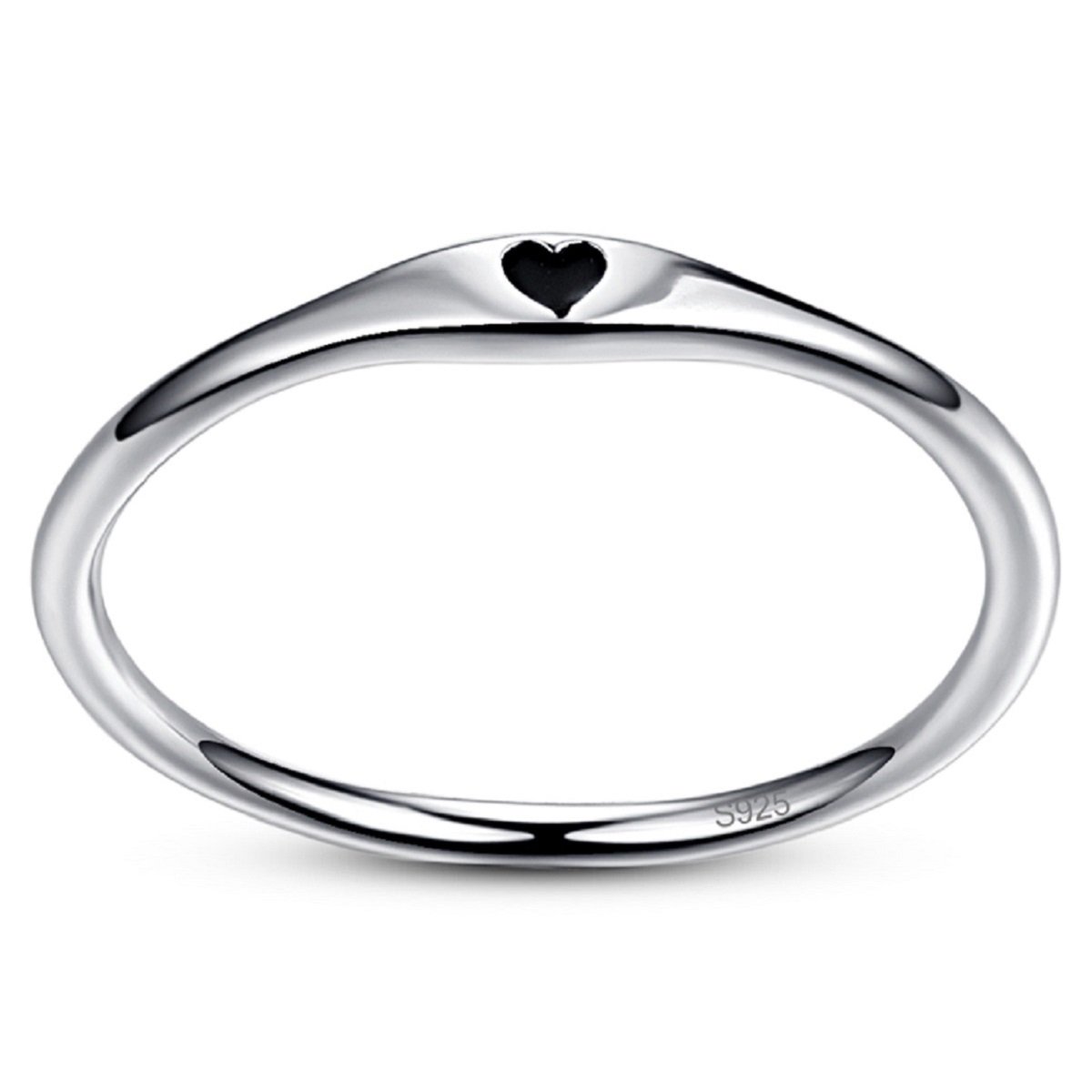 AVECON 925 Sterling Silver Simple Carve Heart Wedding Band Stackable Promise Ring for Her Size 10