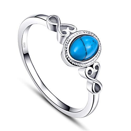 AVECON Created Turquoise Infinity Ring Engagement Wedding Bands 925 Sterling Silver Promise Rings for Her Size 9