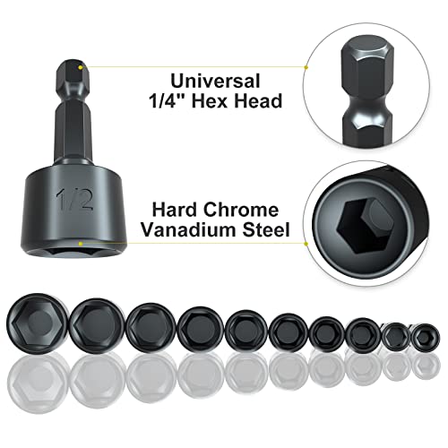 BROPPE 20Pcs Power Nut Driver Set for Impact Drill, SAE and Metric 1/4β Hex Head Drill Bit Set Screwdriver Socket Set, High Hardness CR-V Steel, Quick Change Chuck Socket Wrench Screw Impact Nutsetter