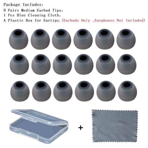 CYADCI Replacement Earbud Tips Ear Bud Replacement Pieces Silicone Soft and Comfortable Fit for Inner Hole from 3.8mm - 5.1mm Earphones 9 Pairs Medium Earbud Tips,Gray-Black